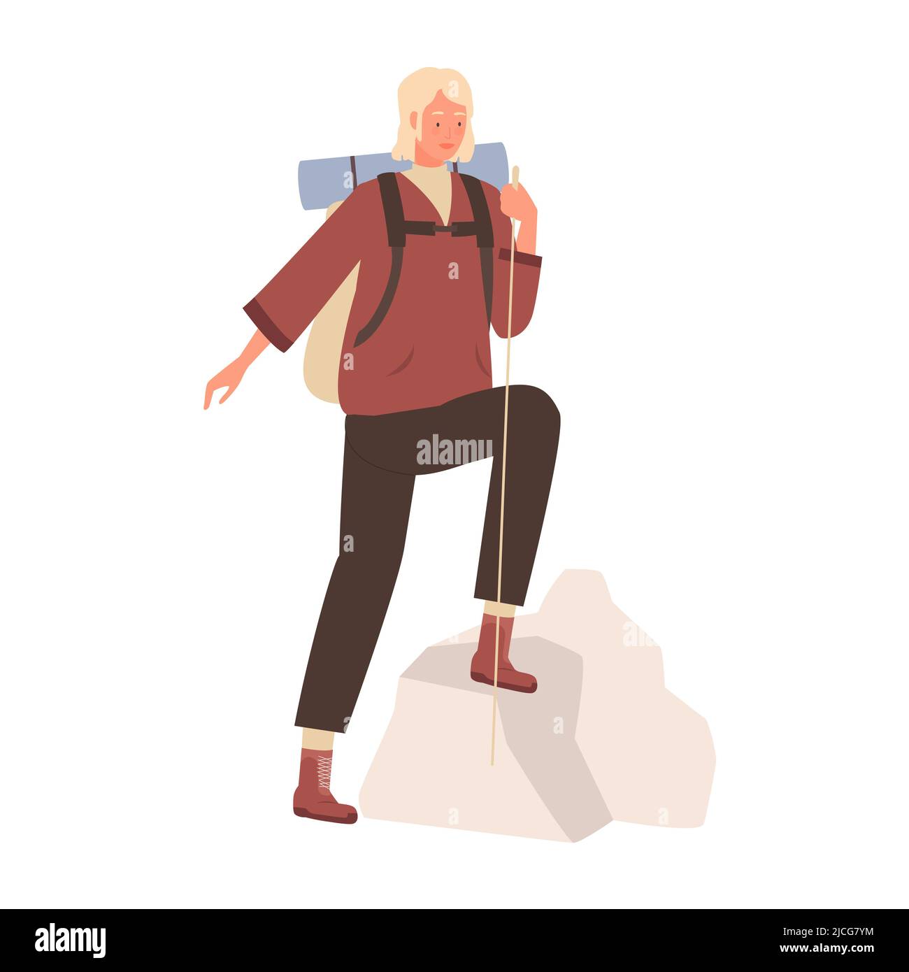 Female tourist on mountain top. Hiking travelling route, traveler ...