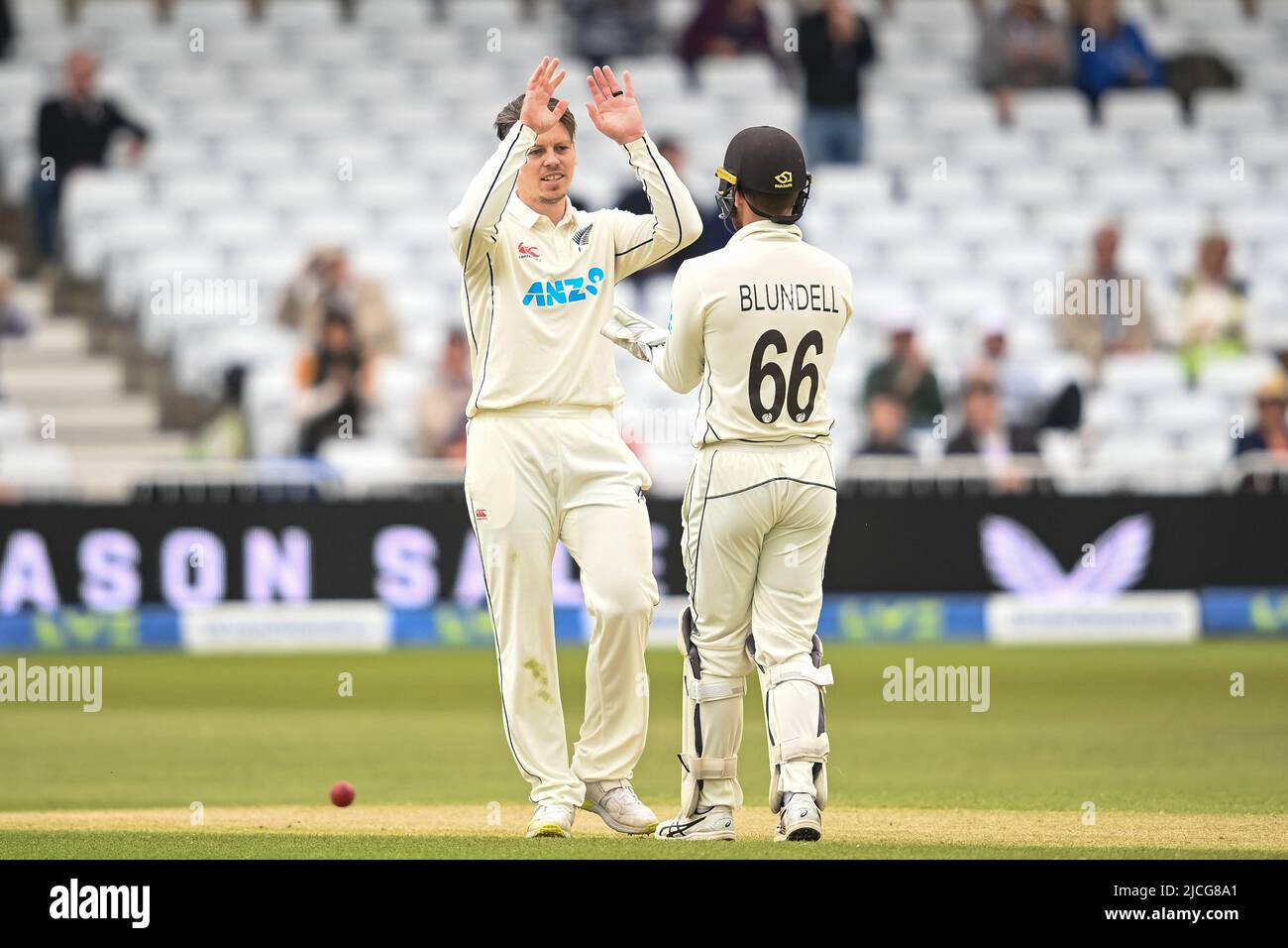 Nottingham, UK. 13th June, 2022. Tom Blundell of New Zealand celebrates ...