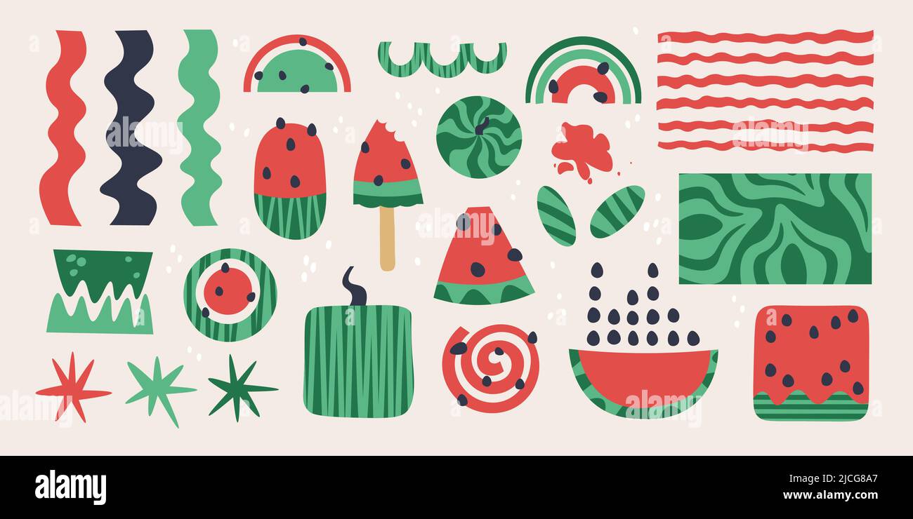 Watermelon. Set of isolated abstract elements for design. Geometric and ...
