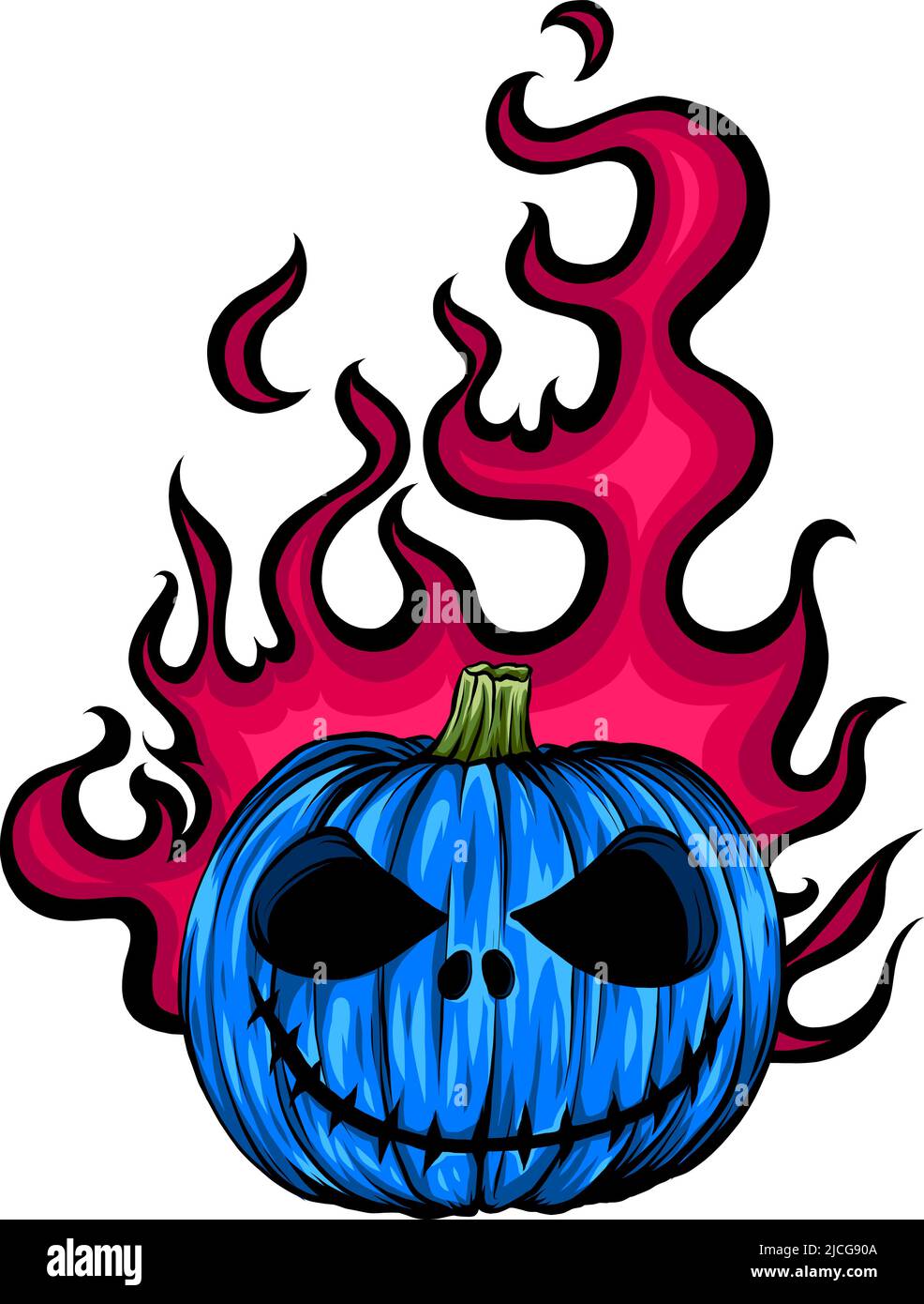 Illustration design of halloween pumpkin character with fire flame i ...