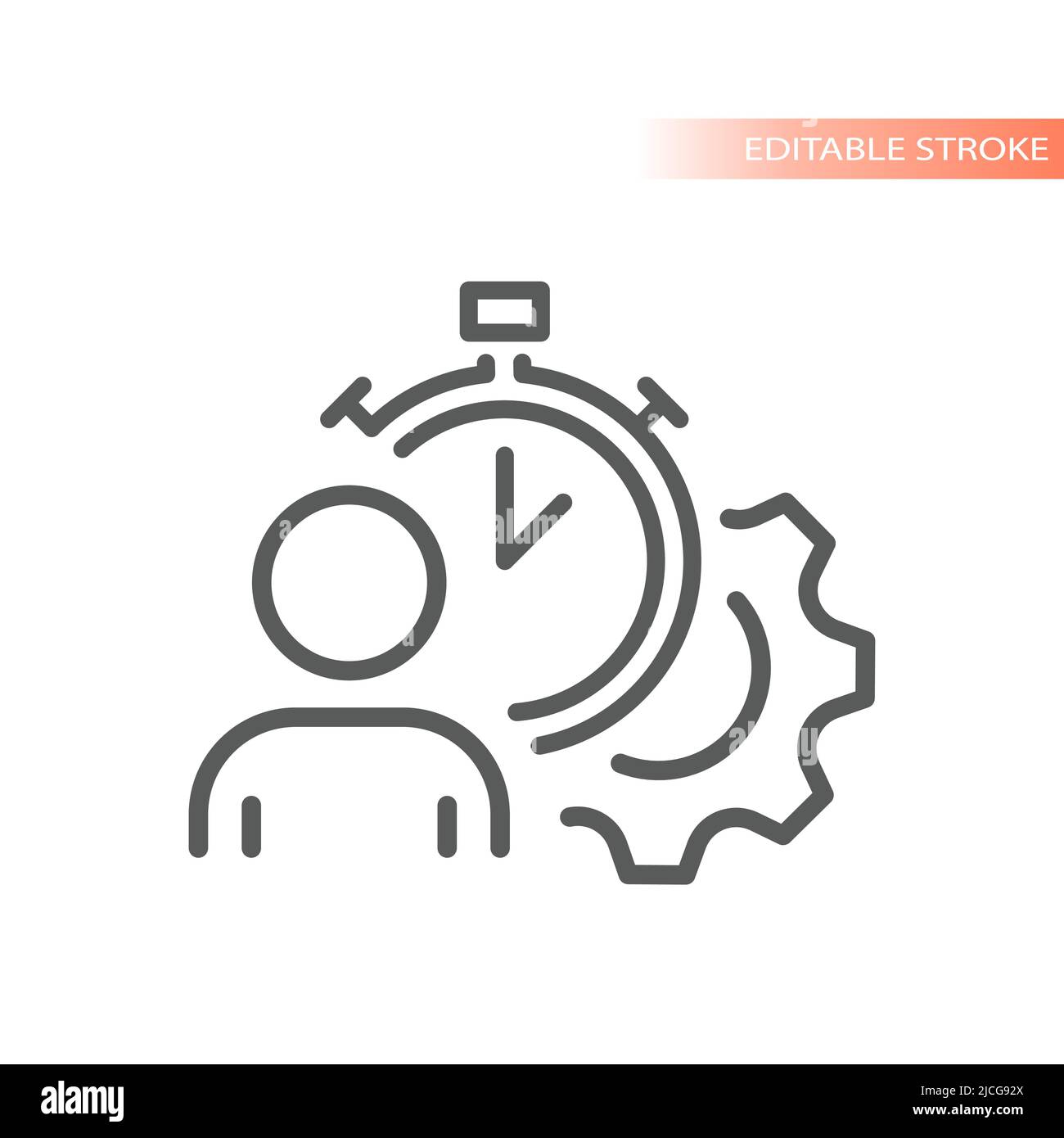 Man, gear and clock line vector icon. Time management, deadline ...