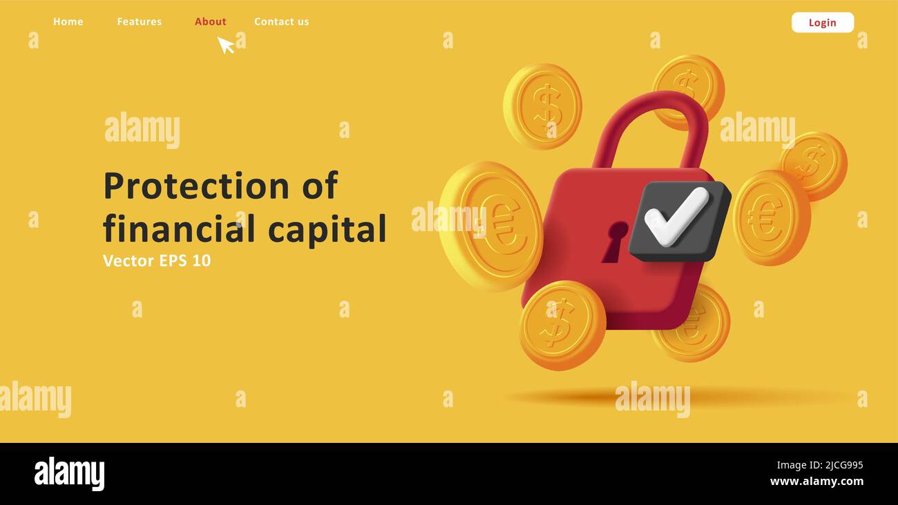 red padlock with golden coins 3d illustration. Vector illustration ...