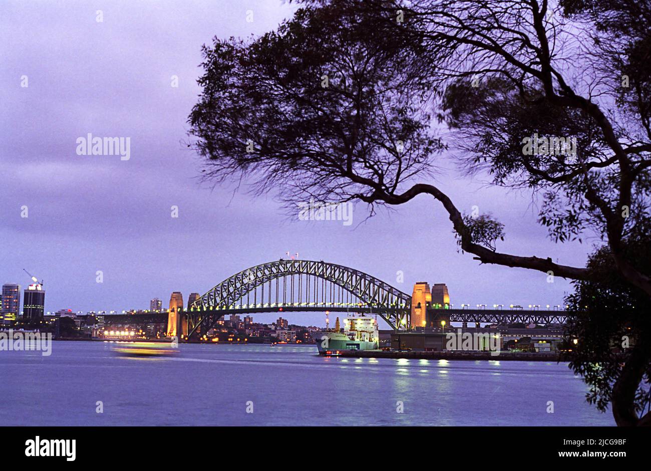 Sydney Harbour Bridge at dusk from Thornton Park, Balmain East, Sydney ...