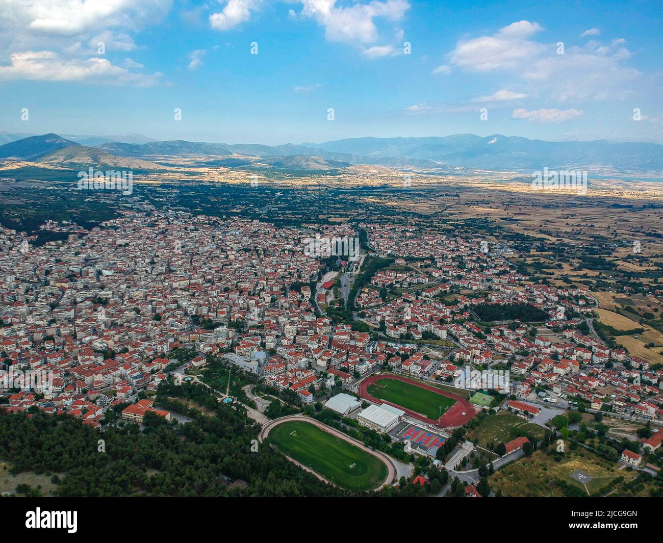 Aerial view over the stadium of Kozani city in Macedonia, Greece Stock ...