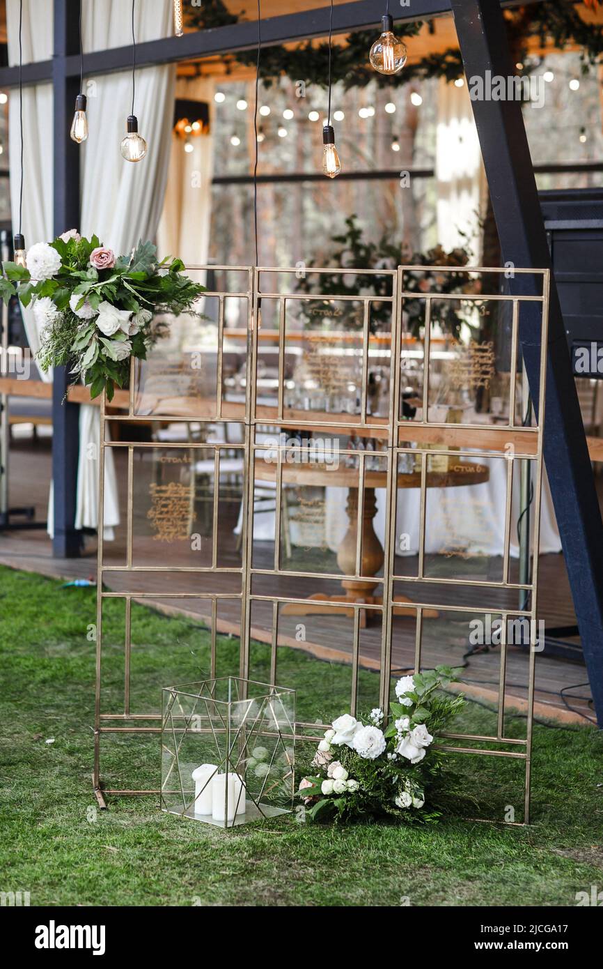 Beautiful elegant stylish wedding guest table list Stock Photo - Alamy