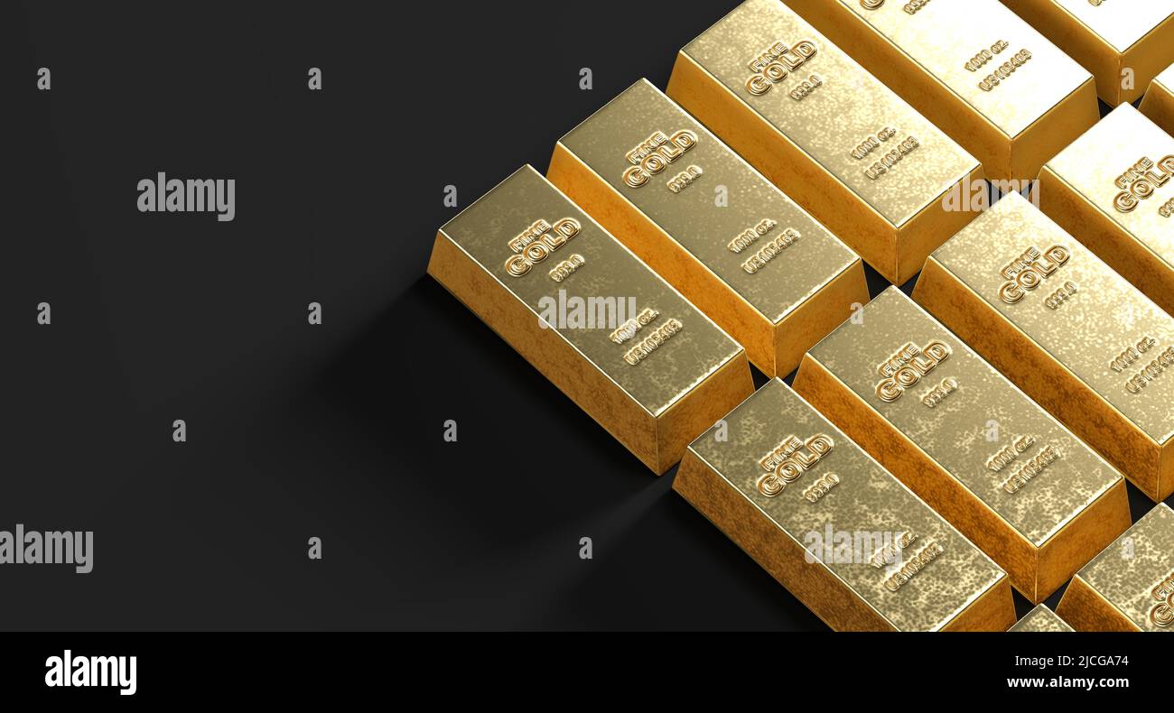 Stack of gold bars isolated on dark background. Background of realistic ...