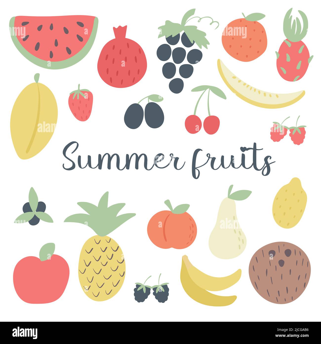 Summer fruits set isolated vector Exotic tropical fruits Stock Vector ...