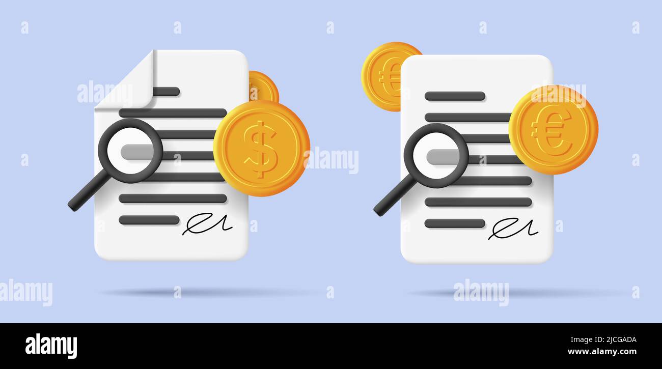 Contract with signature 3 icon with dollar and euro coins and ...