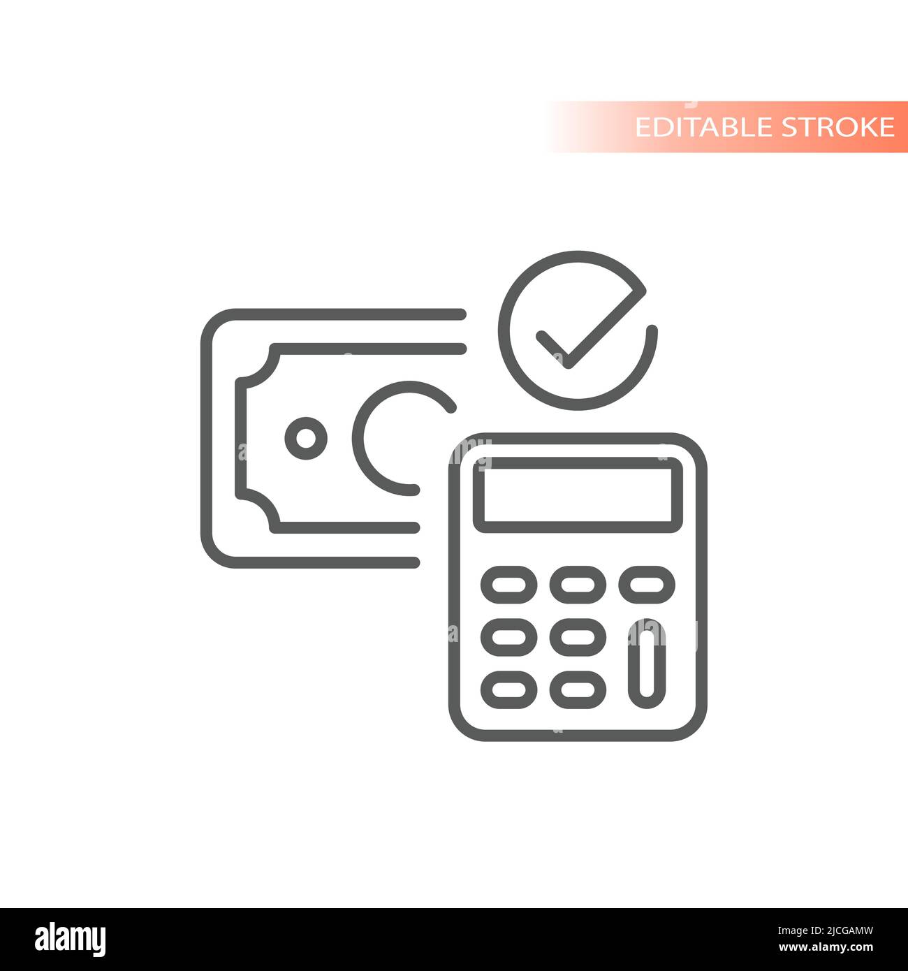 Dollar bill, calculator and checkmark icon. Business investment ...