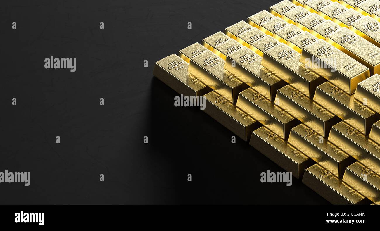 Stack of gold bars isolated on dark background. Background of realistic ...