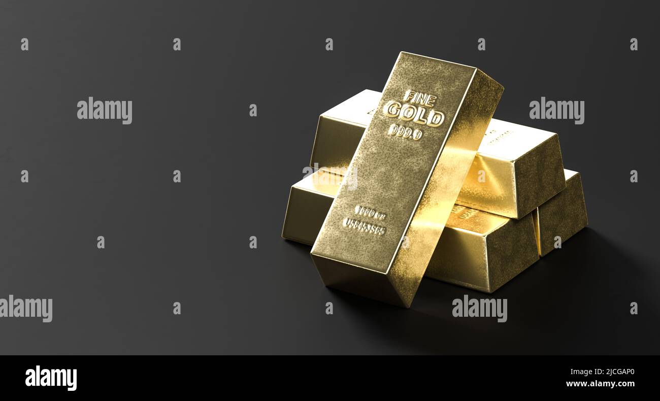 Stack of gold bars isolated on dark background. Background of realistic ...