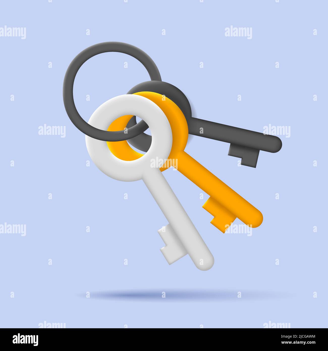 Bunch of keys 3d illustration, set of tree keys in different colors ...