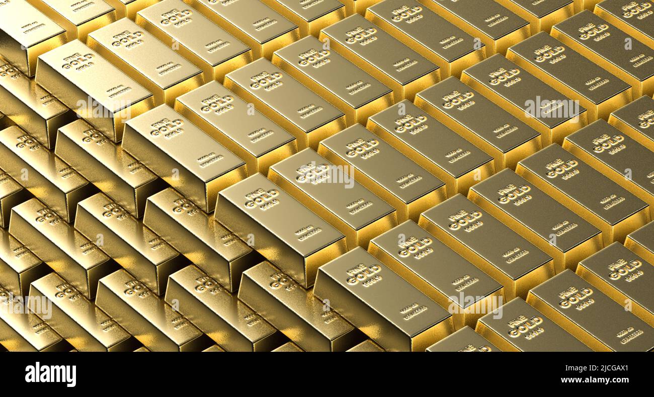 Background of stack of gold bars. Realistic gold bars. 3D illustration ...
