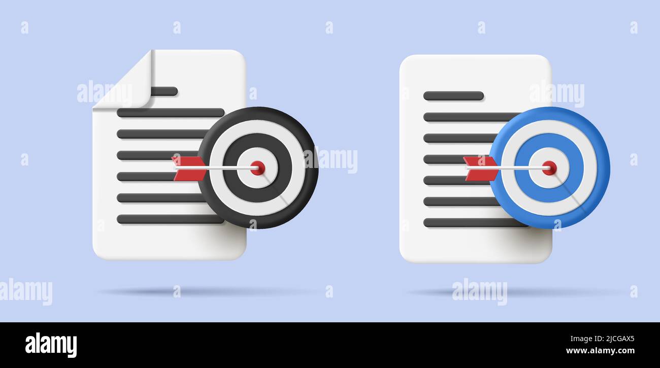 Set of 3d icons of file document with target and arrow. Vector ...