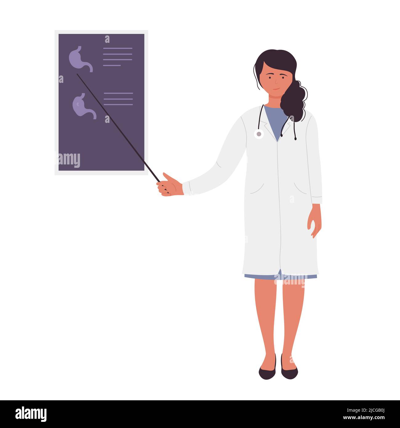 Female doctor showing analysis board. Medical worker with stethoscope ...