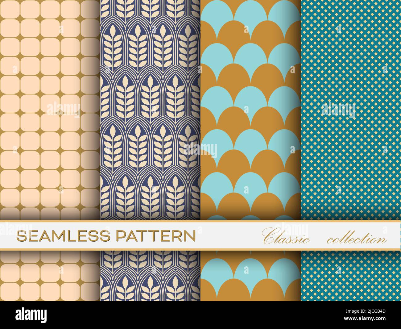 set of seamless classic patterns of gold weaving of different color ...
