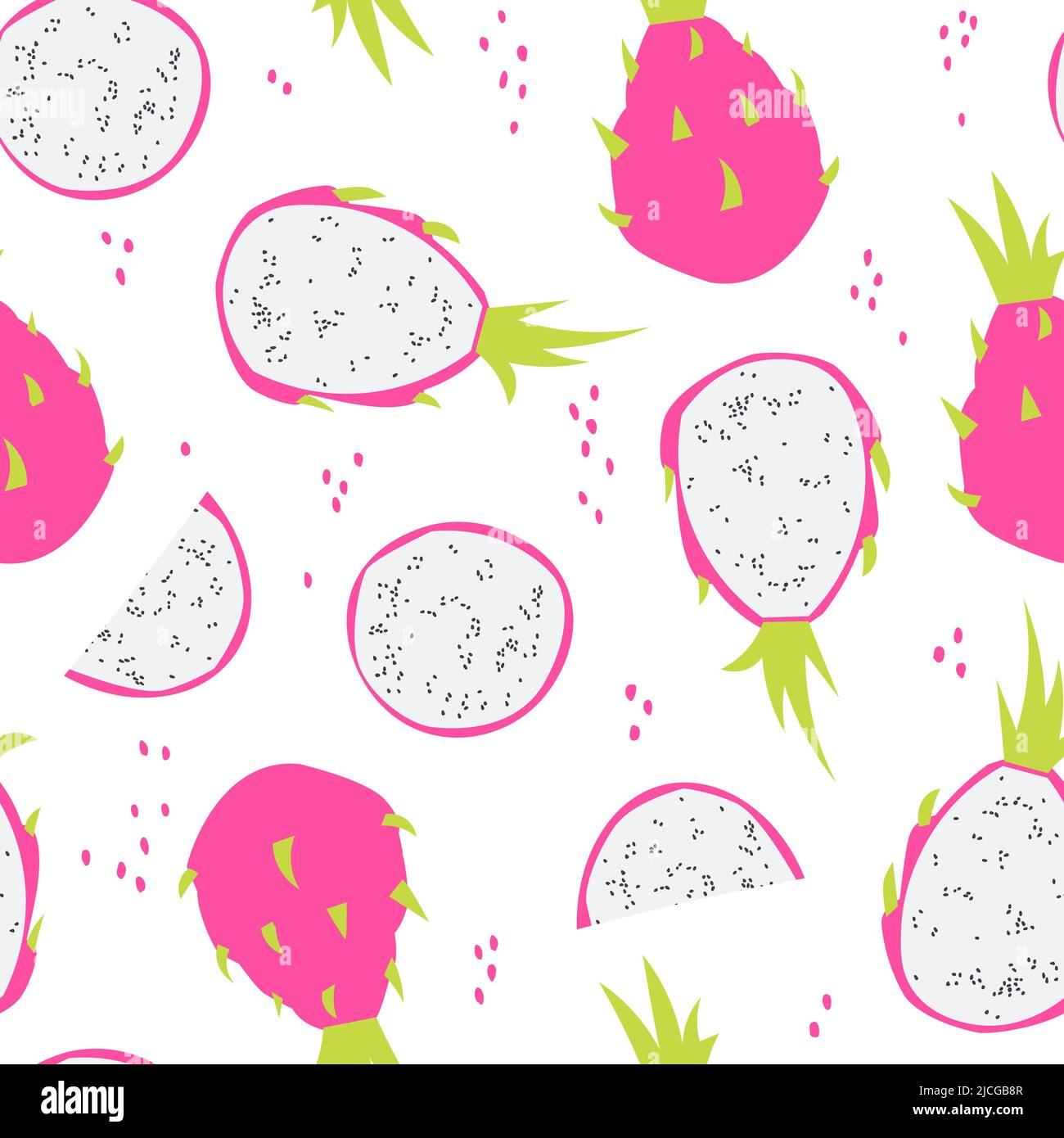 Pattaya or dragon fruit - whole, cut, slices. Vector seamless pattern ...