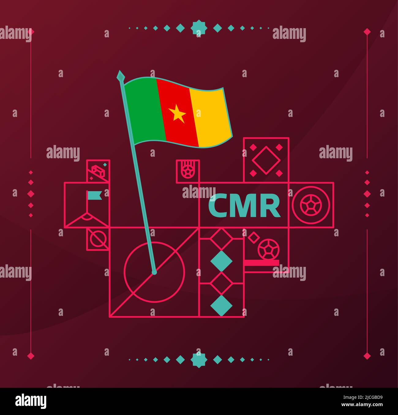 Cameroon World Football Tournament 2022 Vector Wavy Flag Pinned To A