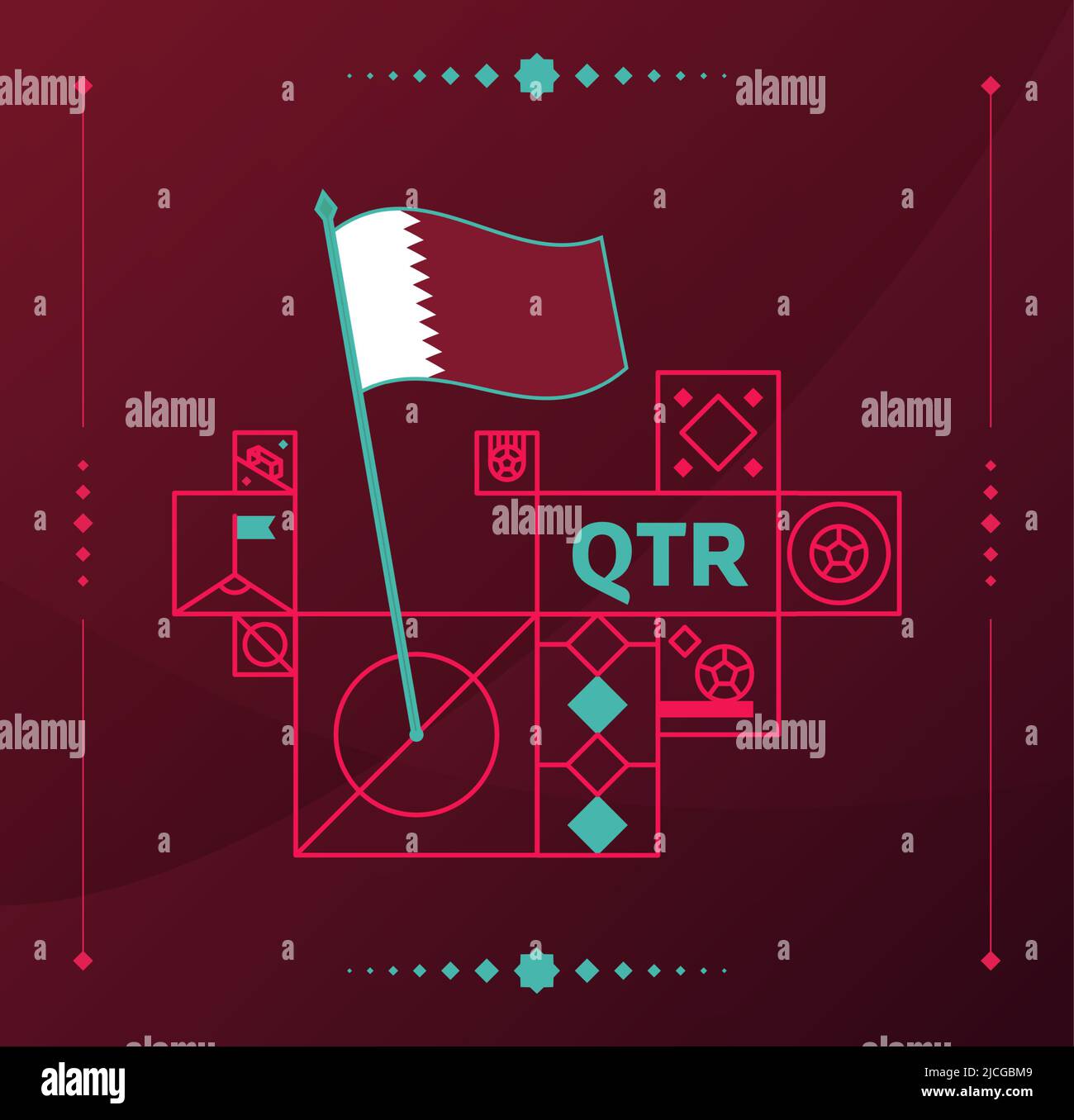 Qatar world football tournament 22 vector wavy flag pinned to a soccer ...