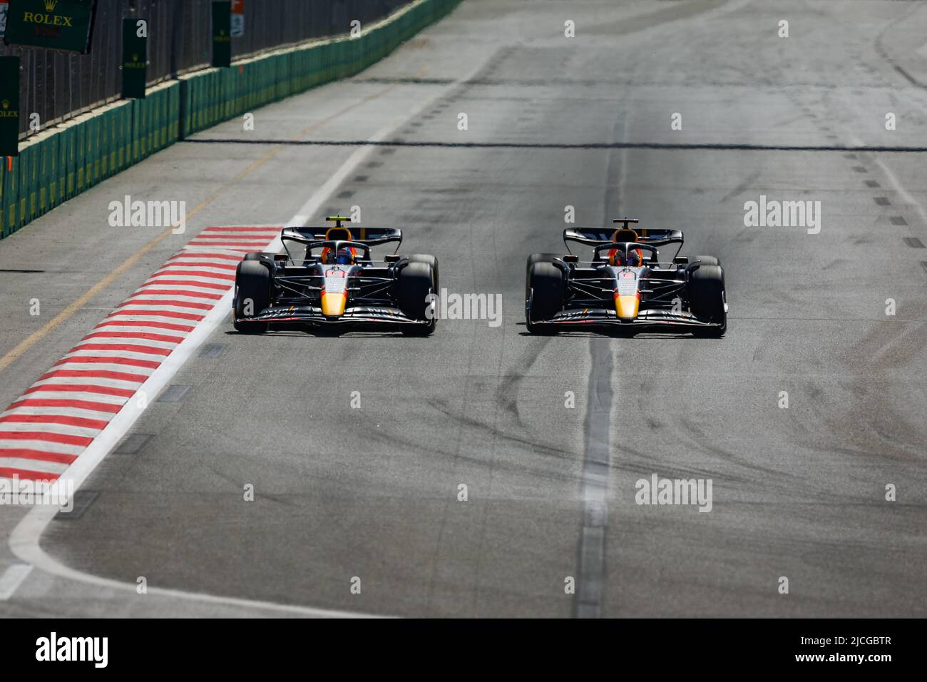 Baku, Azerbaijan - 12/06/2022, 01 VERSTAPPEN Max (nld), Red Bull Racing RB18, 11 PEREZ Sergio ...