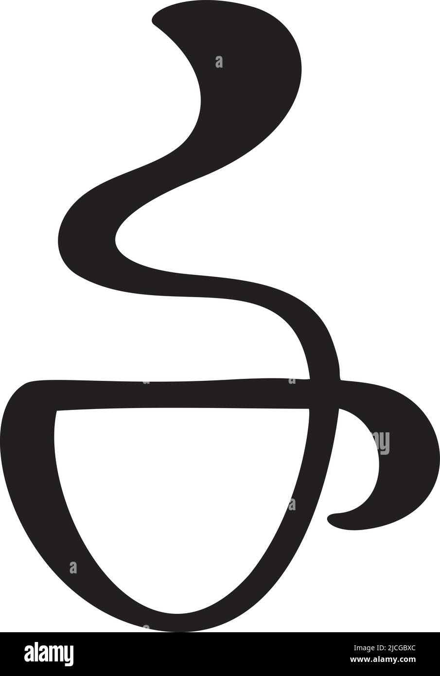 Vector calligraphy coffee or tea cup with steam. Black and white ...