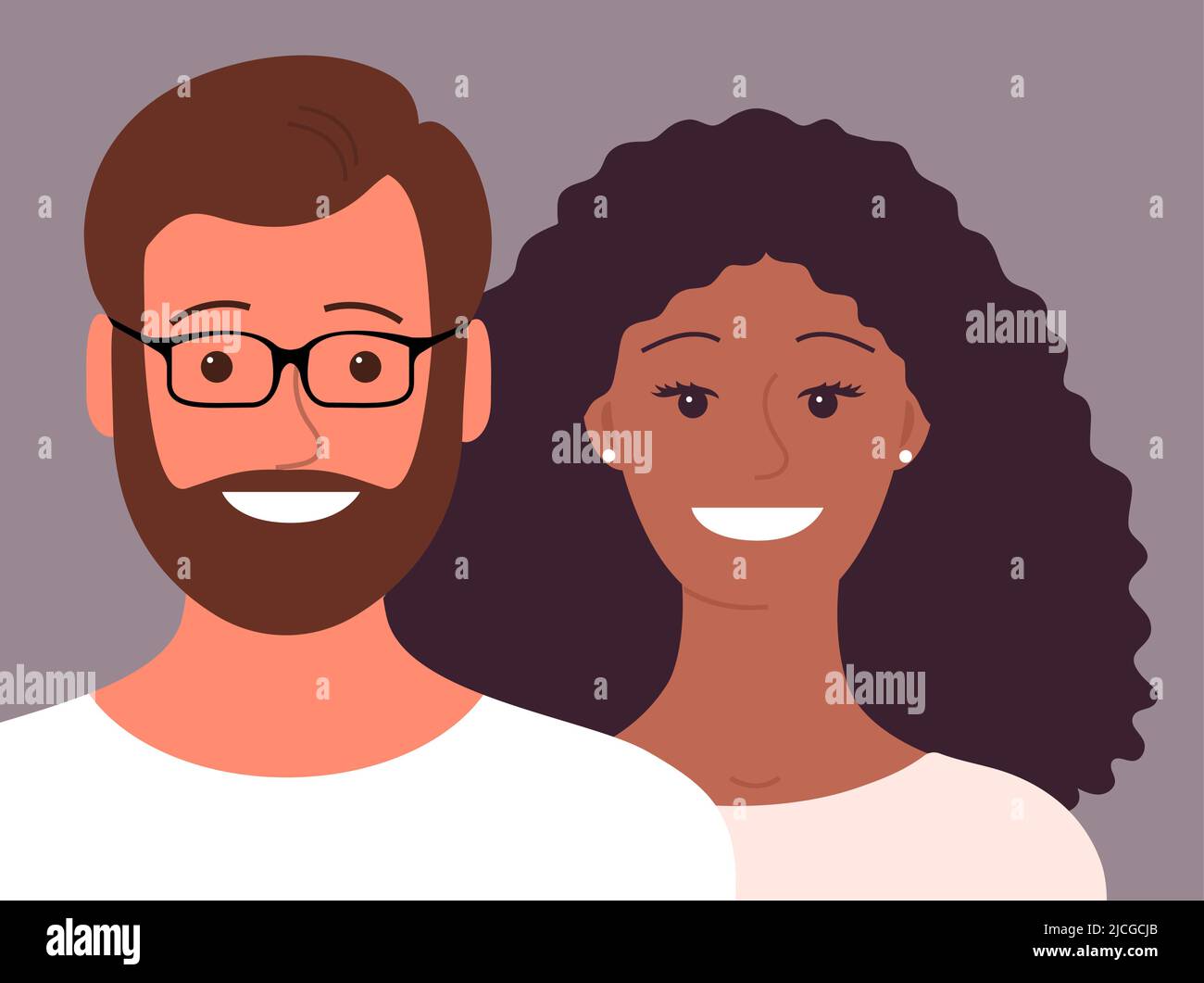 Happy Man And Woman African American Girl Young Couple Portrait On