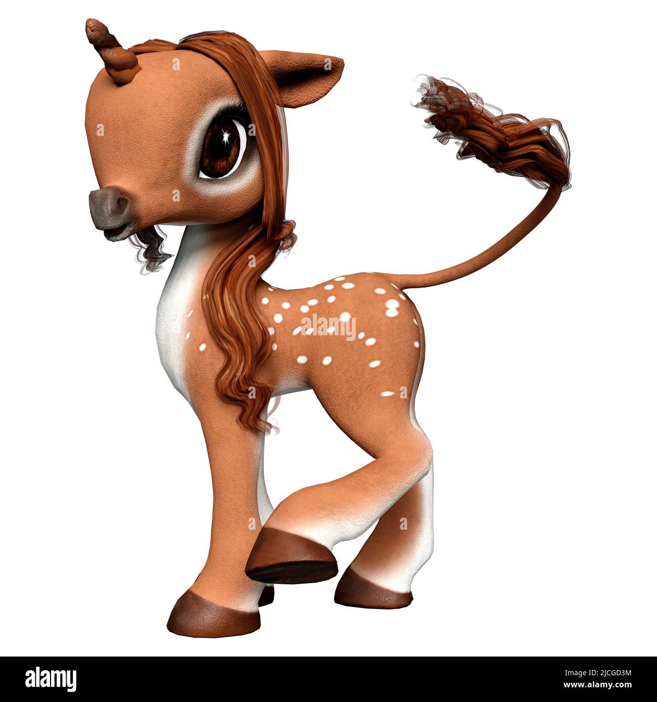 3D rendering of a cute cartoon baby unicorn deer isolated on white ...