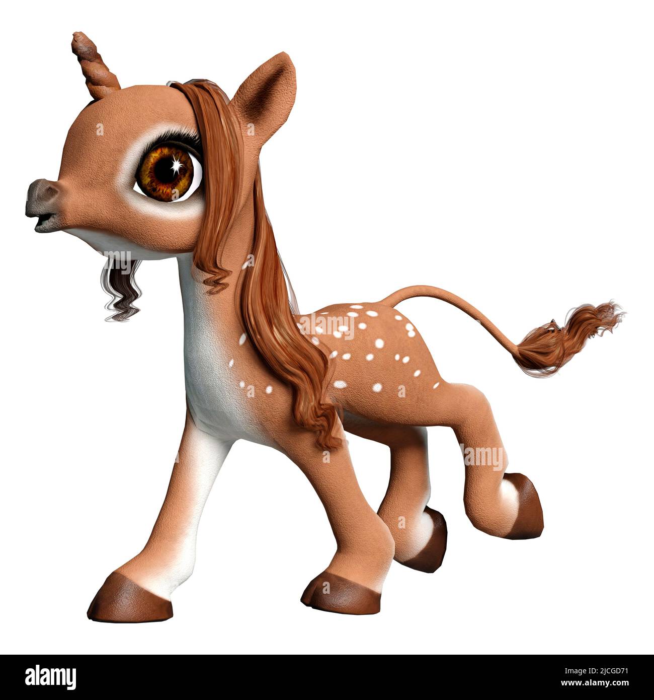 3D rendering of a cute cartoon baby unicorn deer isolated on white ...