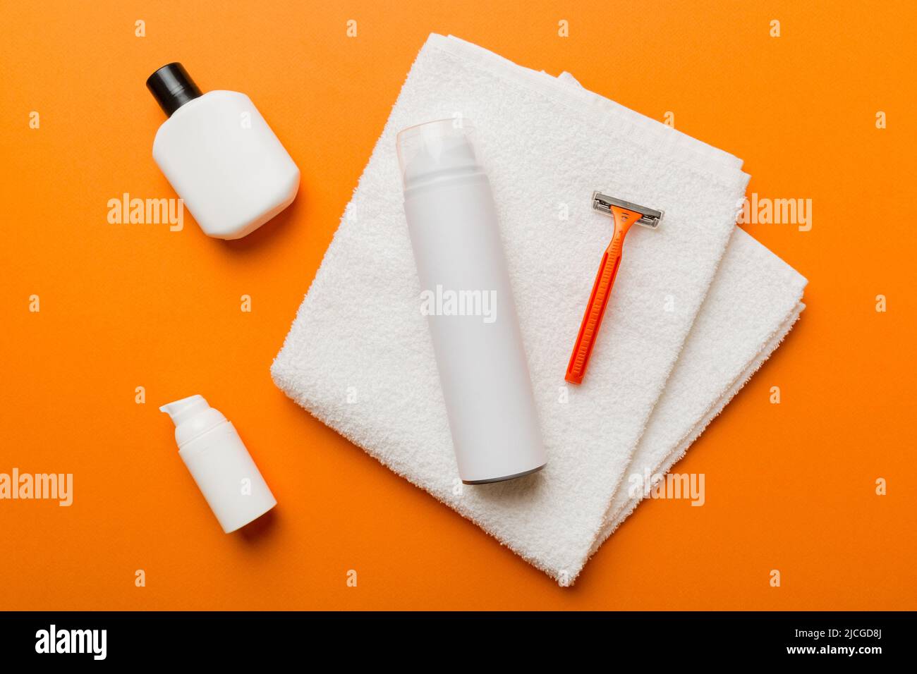 shaving man set. shaving machine, towel, lotion and shaving foam on ...