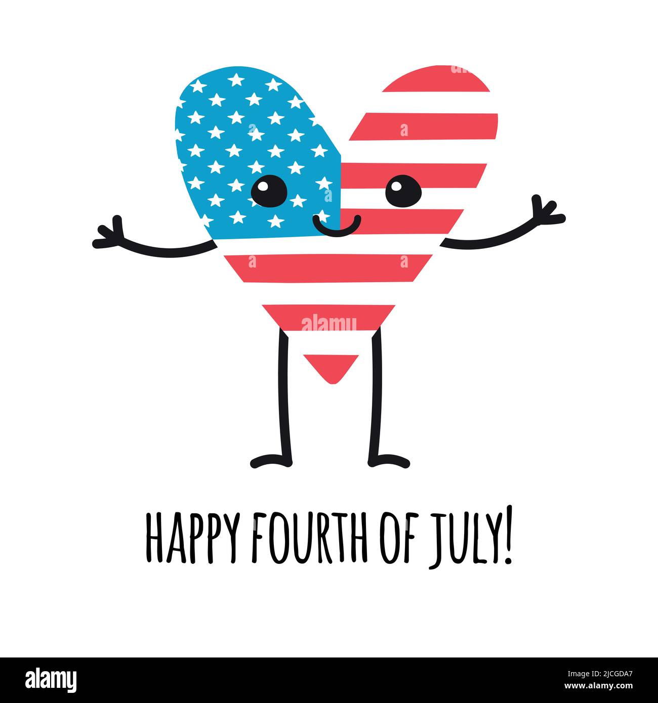 Vector hand drawn flat American USA flag heart with happy Fourth of ...