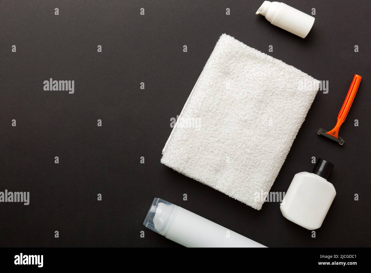 shaving man set. shaving machine, towel, lotion and shaving foam on ...