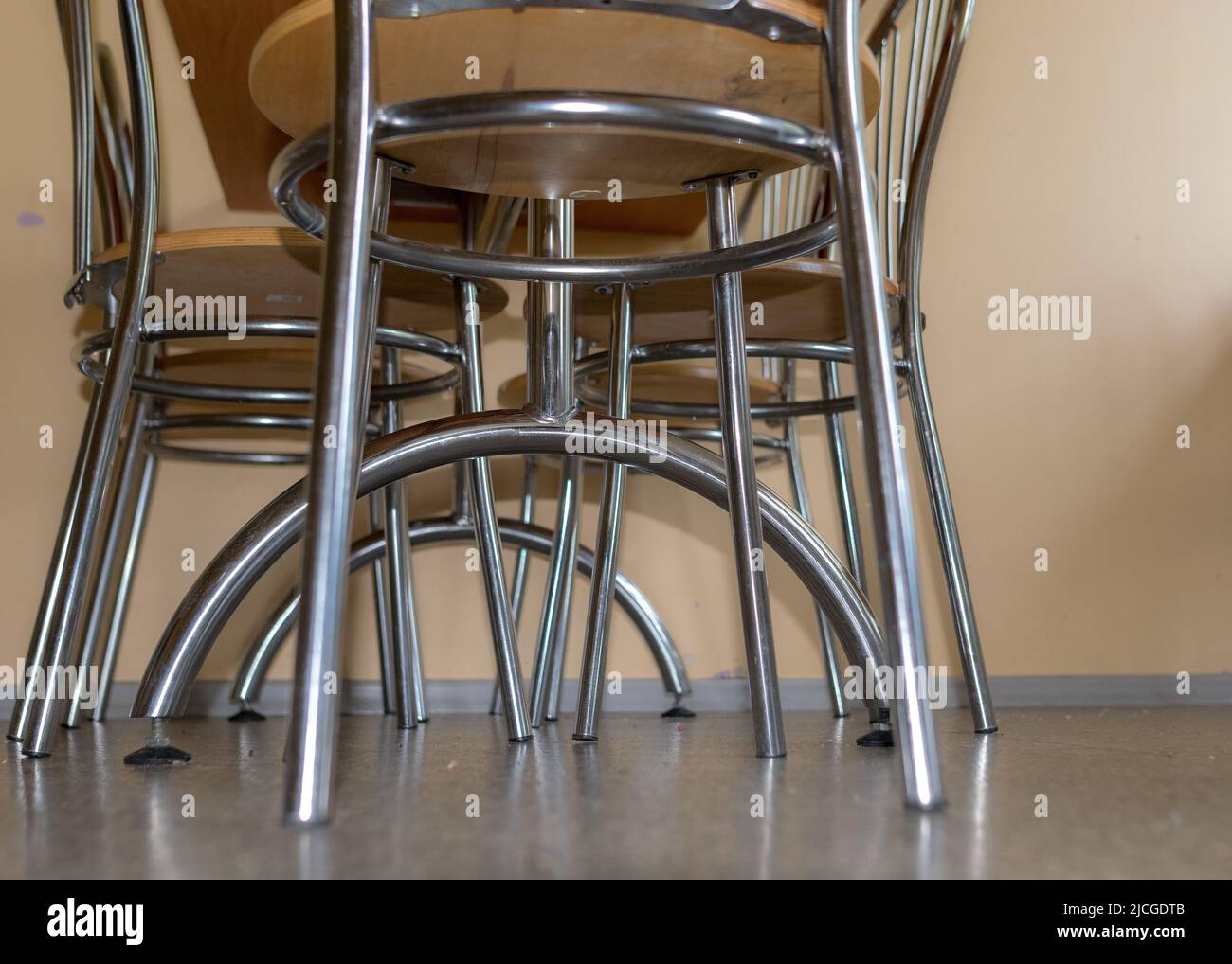 school kitchen canteen, metal table and chair legs, canteen equipment ...