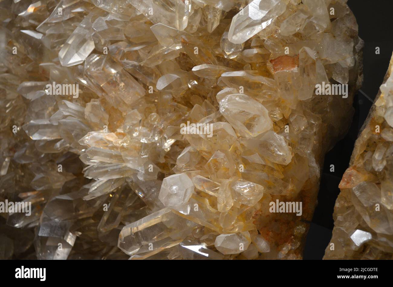 Group of crystal quartz geodes and prisms growing together in a cluster ...