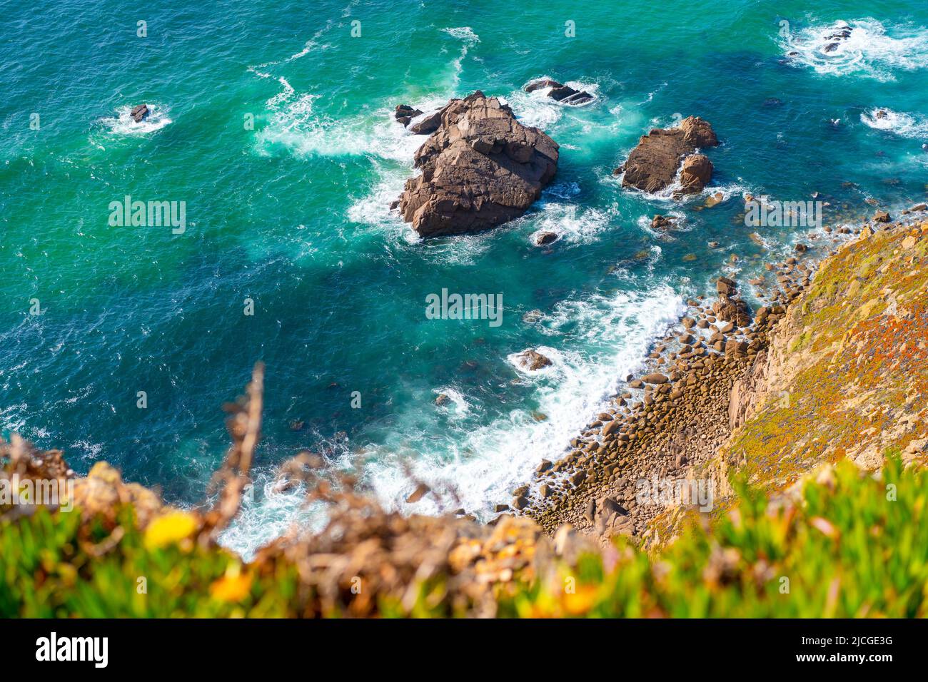 Atlantic ocean view with cliff. View of Atlantic Coast at Portugal ...