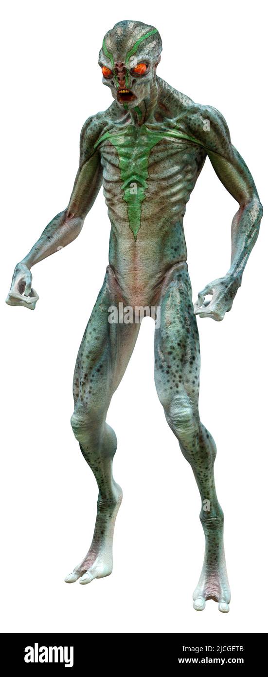 3D rendering of a green alien isolated on white background Stock Photo ...