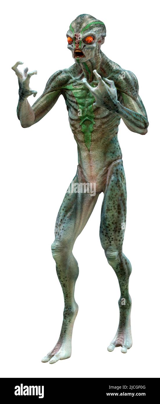 3D rendering of a green alien isolated on white background Stock Photo ...