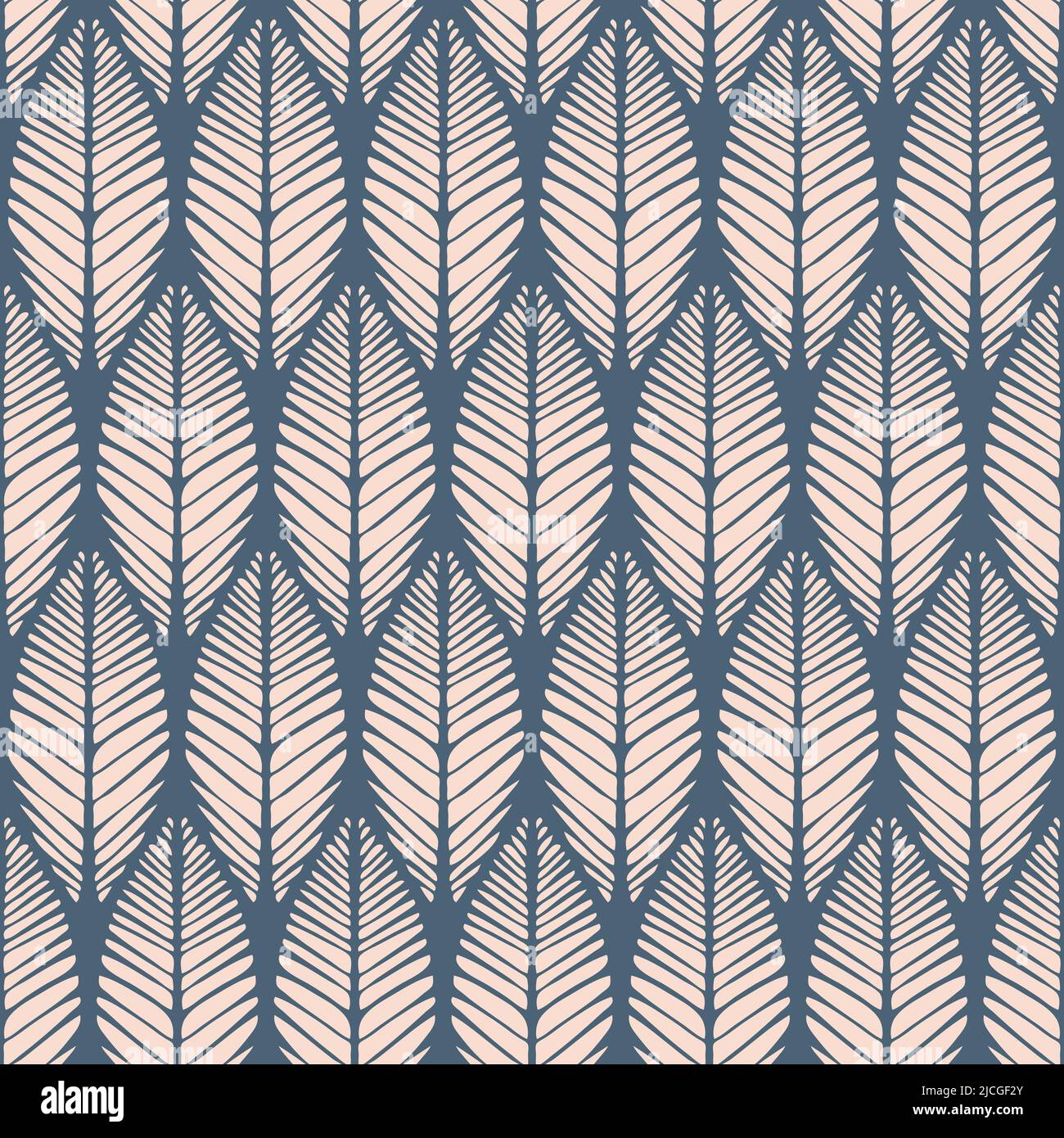 Seamless vector pattern with modern leaf texture on blue background ...
