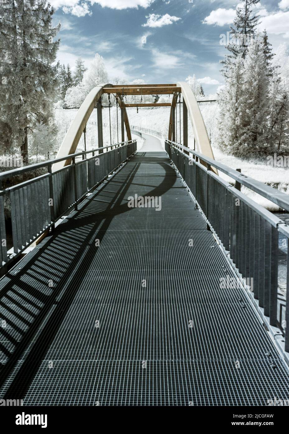 mystical summer landscape with a bridge, infrared photography. our ...