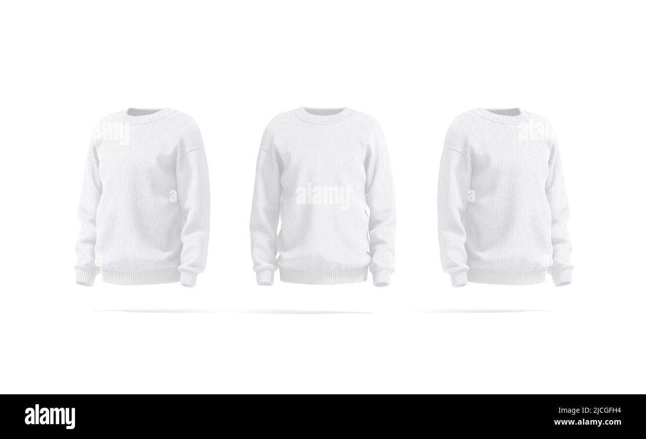 Blank white knitted sweater mockup, front and side view Stock Photo - Alamy