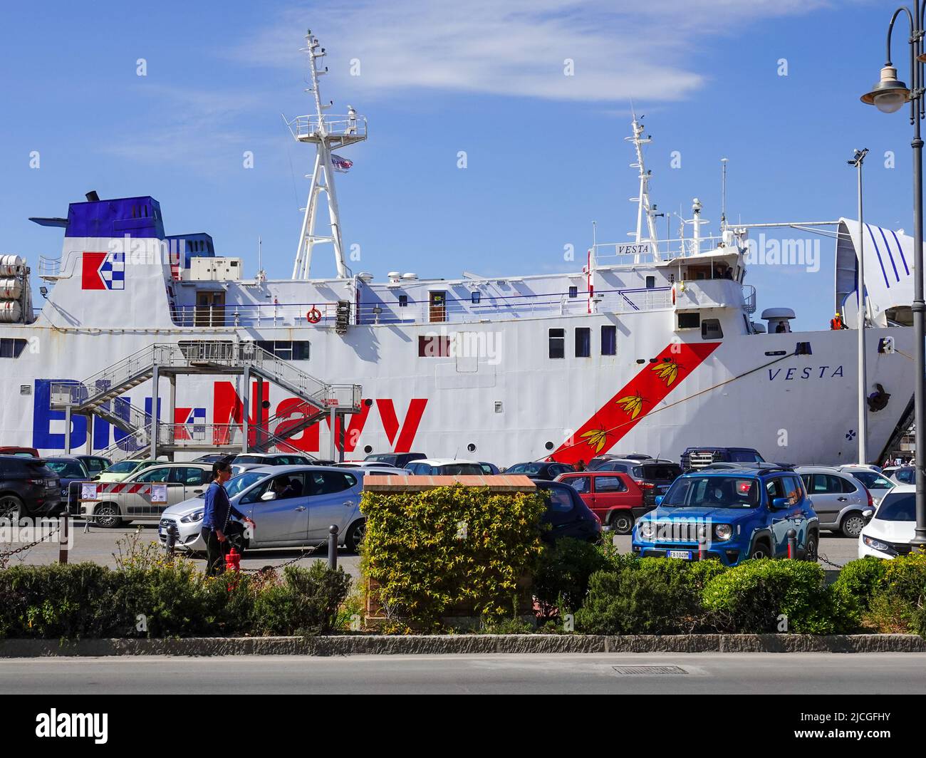 Blu-Navy ferry Vesta, docked in the port, Portoferraio, Island of Elba ...
