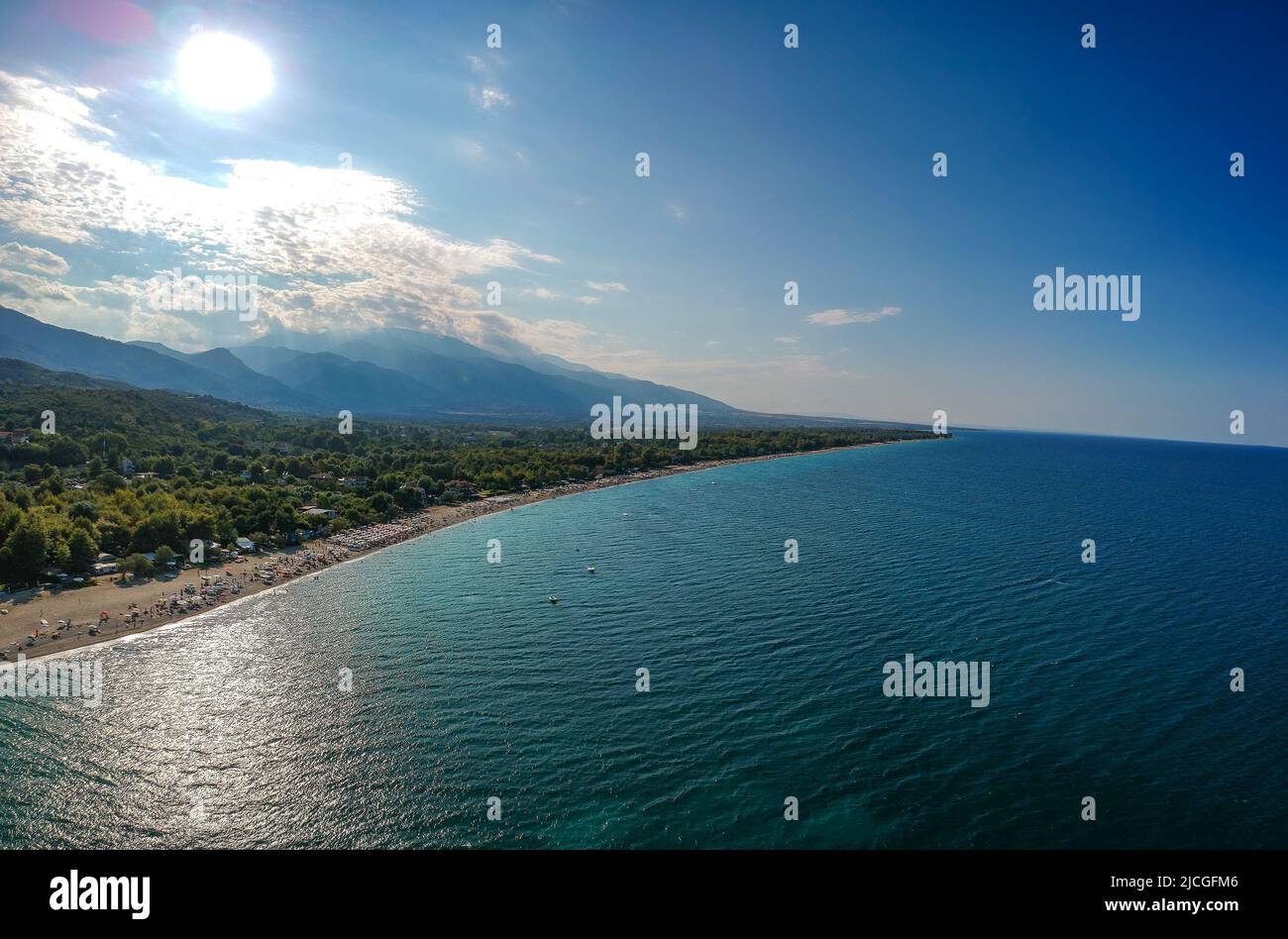 Aerial view over the famous Panteleimonas beach in Pieria, Greece Stock ...