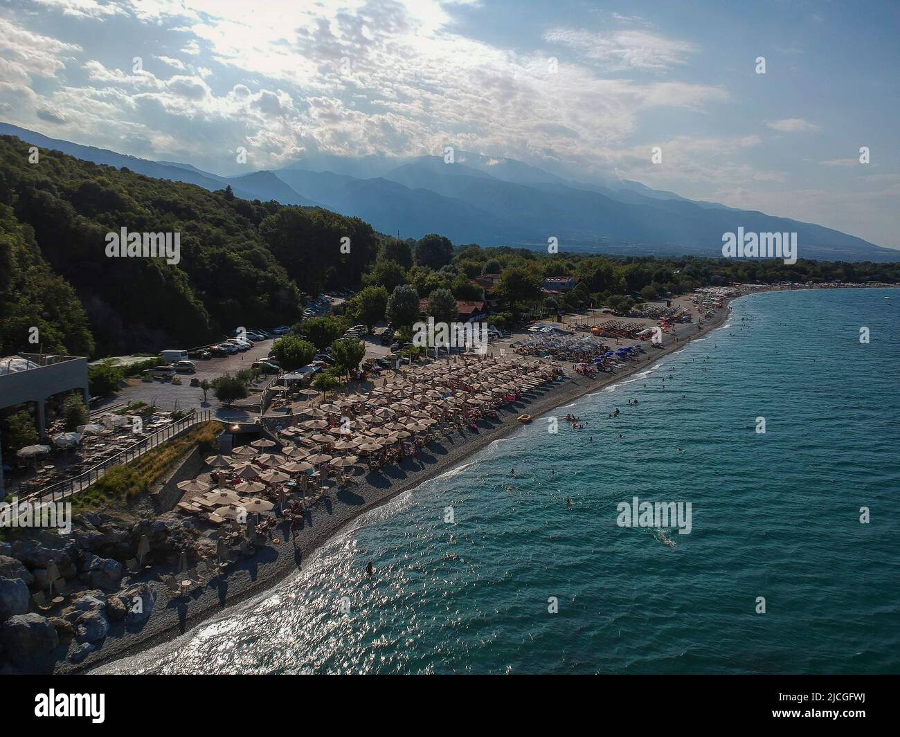 Aerial view over the famous Panteleimonas beach in Pieria, Greece Stock ...