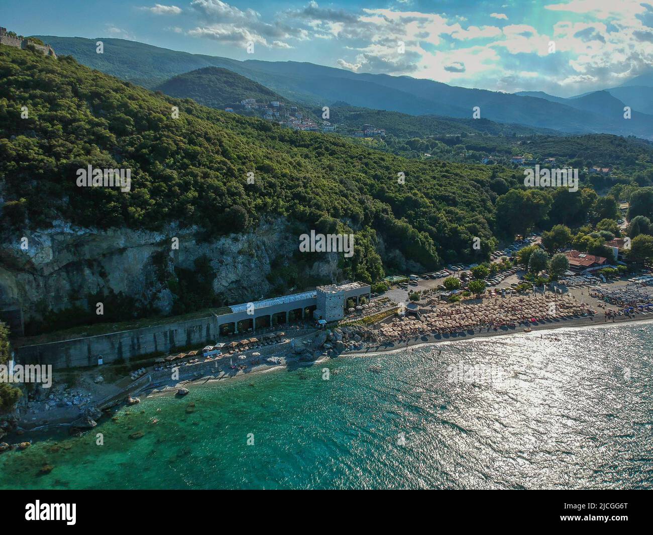 Aerial view over the famous Panteleimonas beach in Pieria, Greece Stock ...