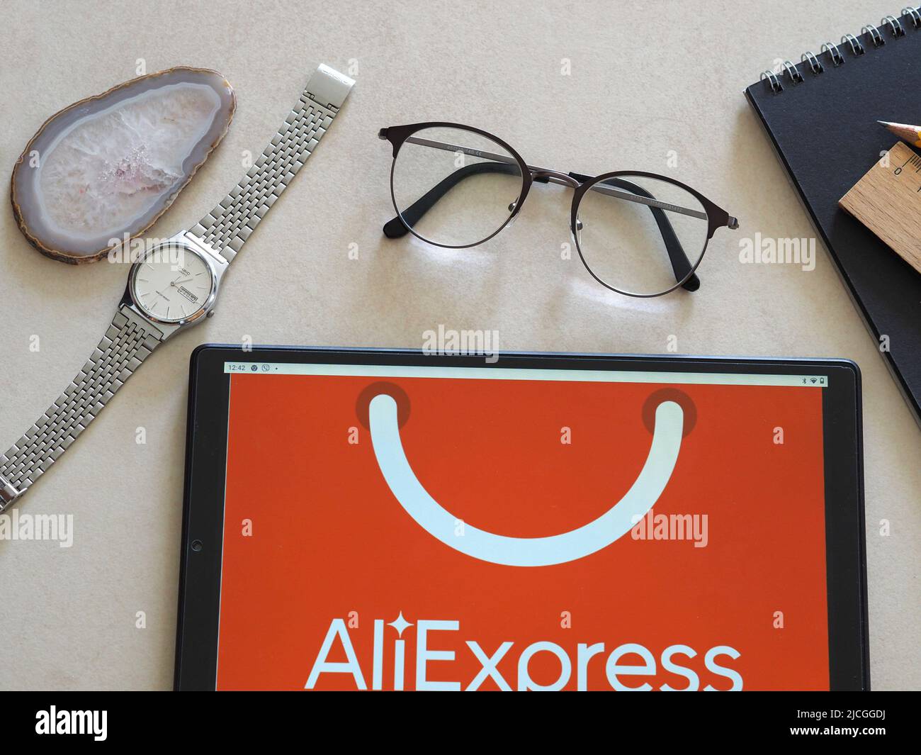 In this photo illustration, an AliExpress logo seen displayed on a ...