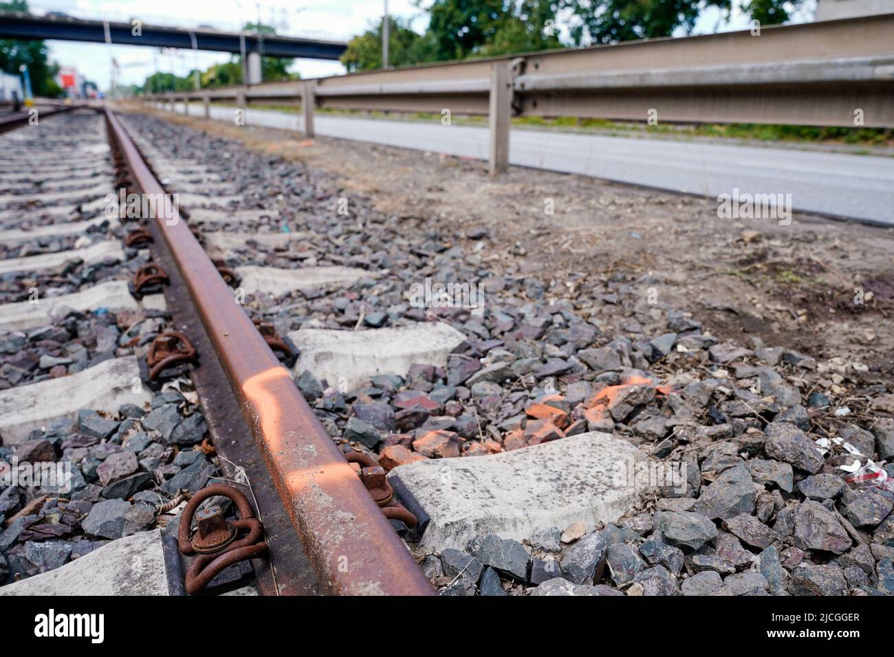Mannheim, Germany. 13th June, 2022. A marker is sprayed on a railroad ...