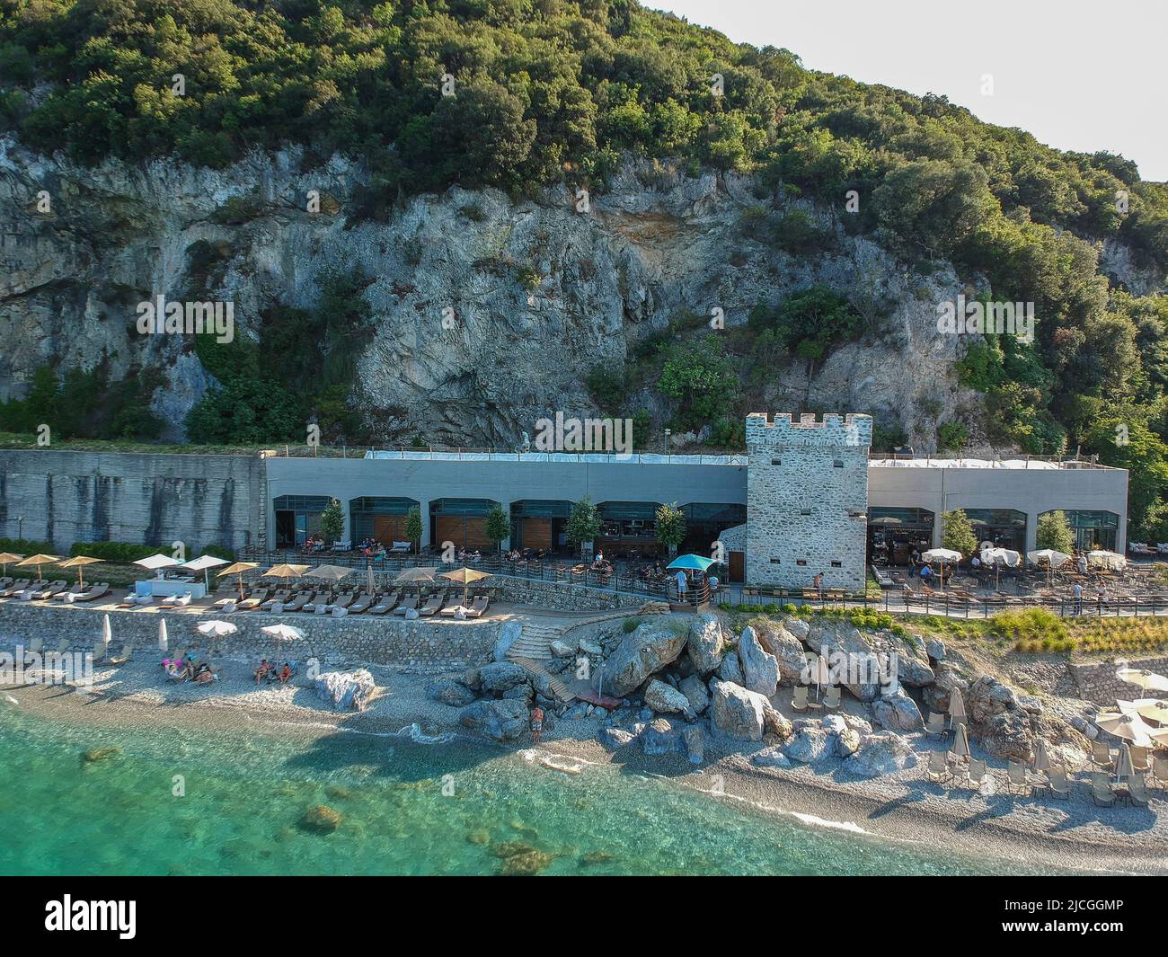 Aerial view over the famous Panteleimonas beach in Pieria, Greece Stock ...