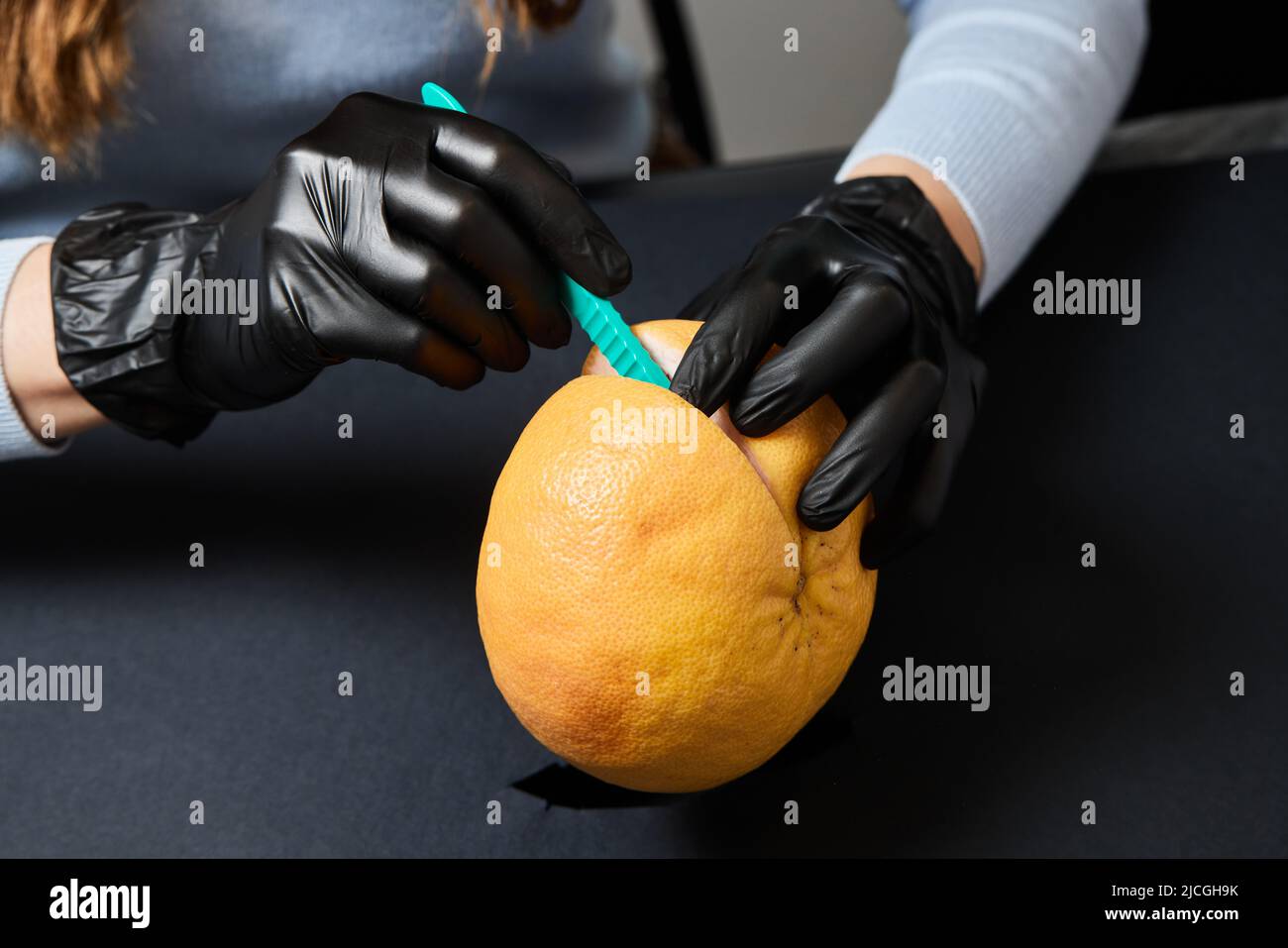 Food testing in the laboratory. The lab technician prepares a sample ...