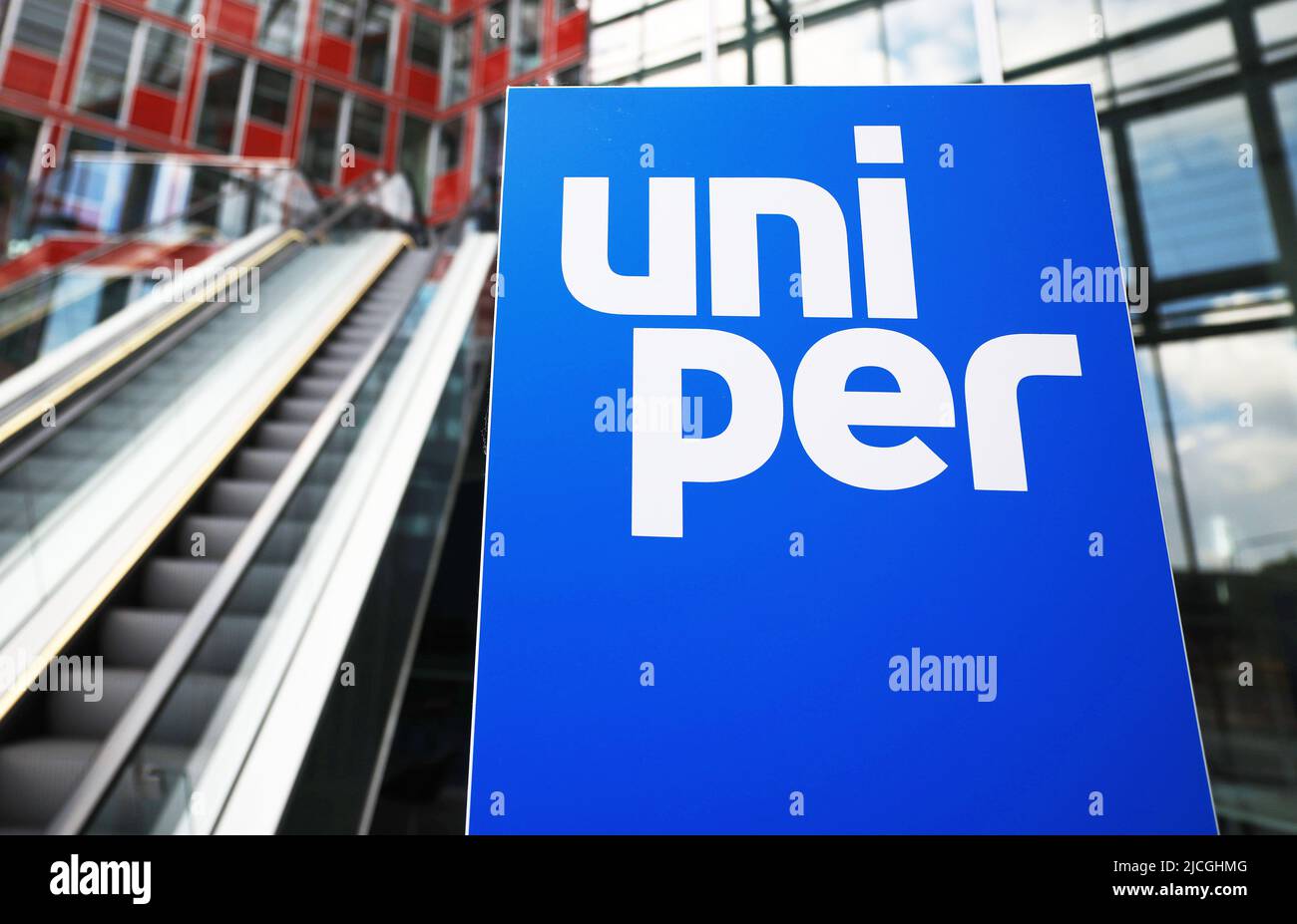 Duesseldorf, Germany. 13th June, 2022. A logo stands in the foyer of ...
