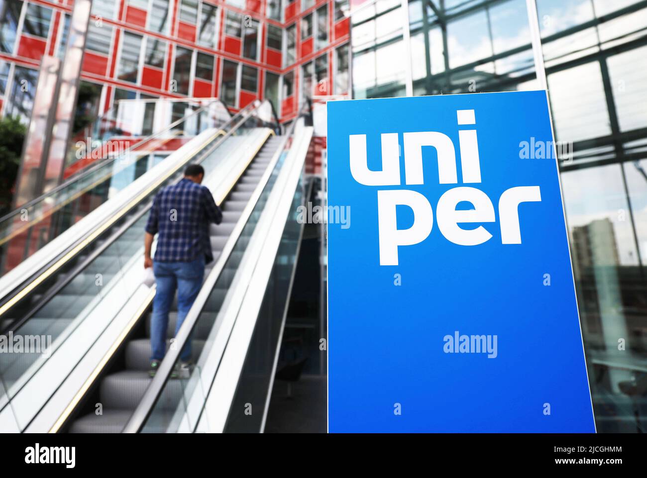 Duesseldorf, Germany. 13th June, 2022. A logo stands in the foyer of ...