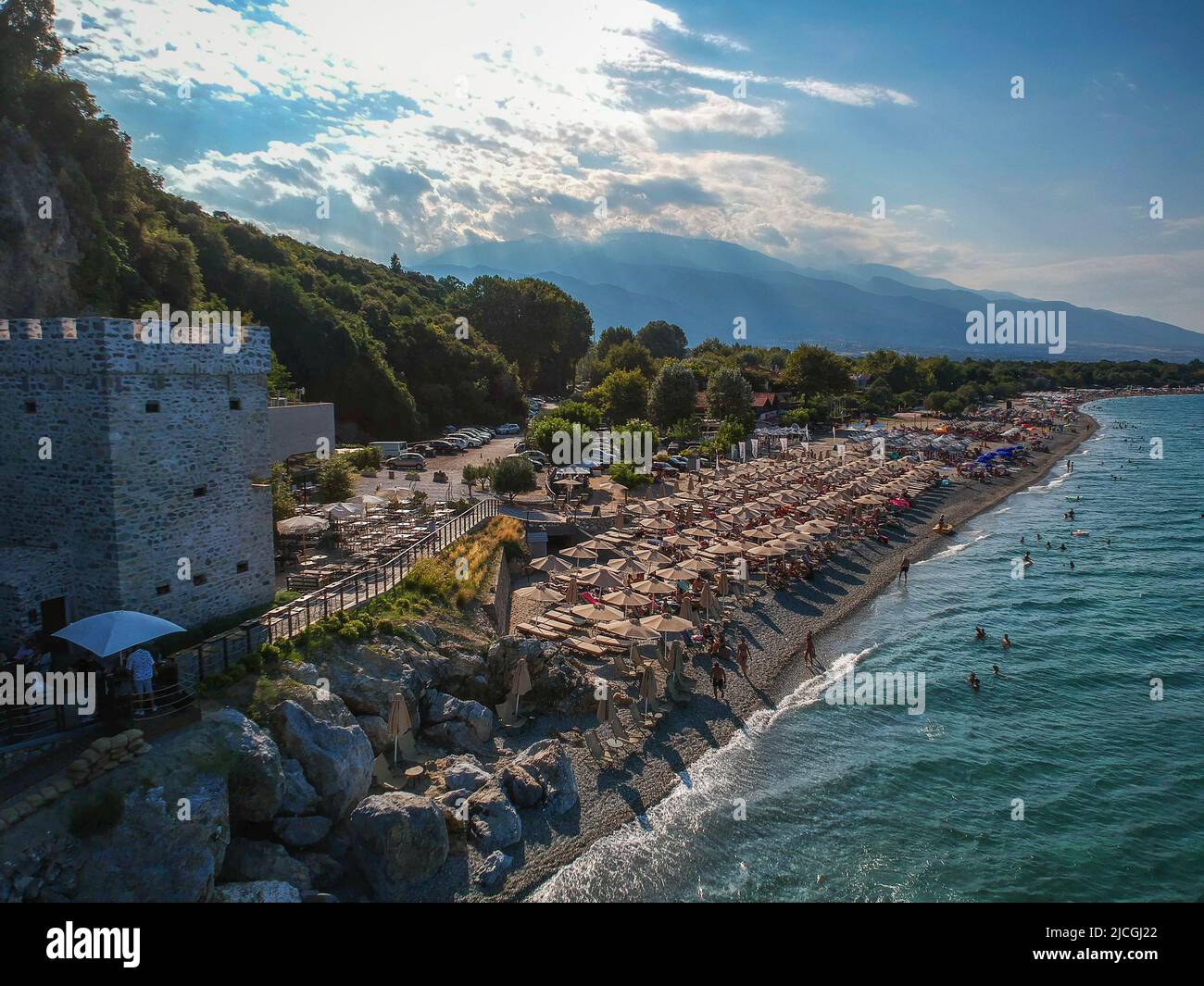 Aerial view over the famous Panteleimonas beach in Pieria, Greece Stock ...